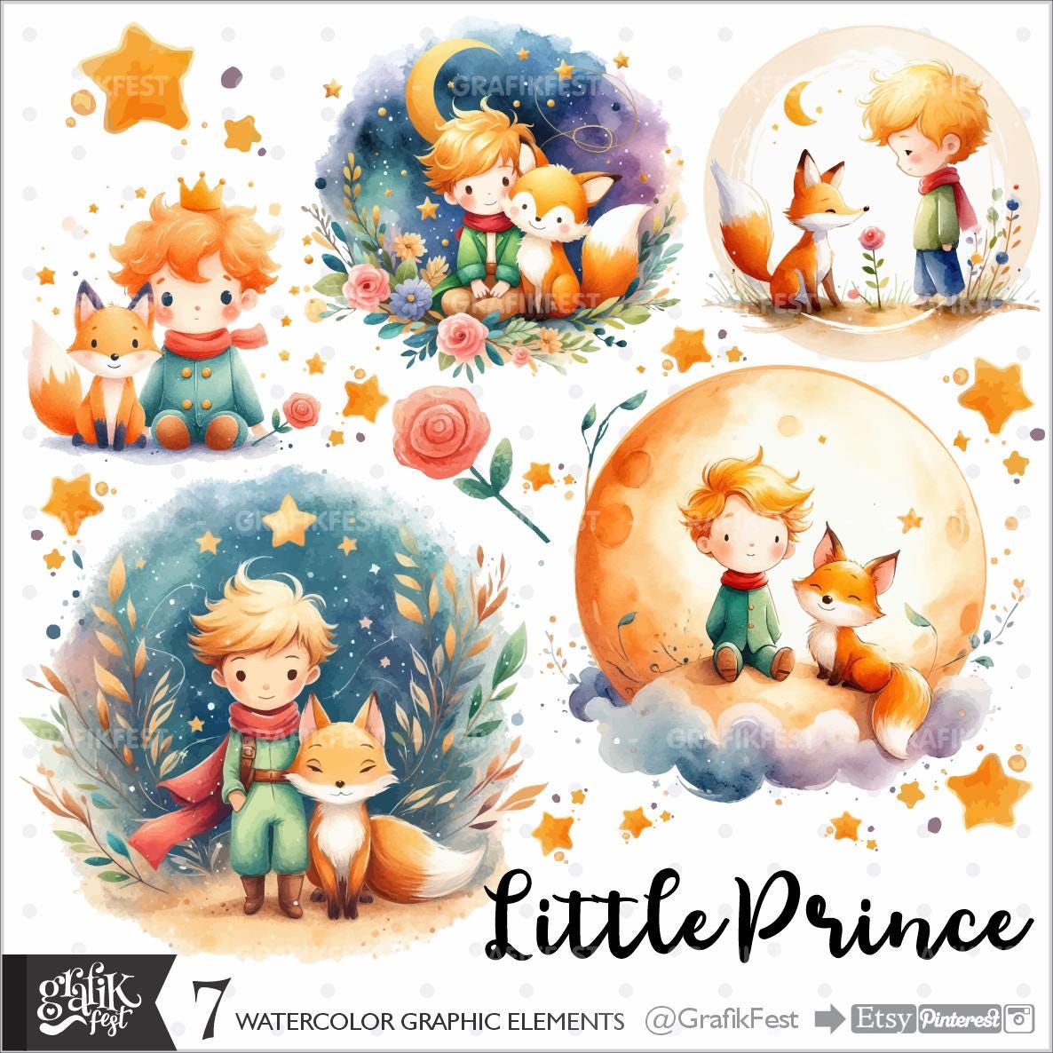 Little Prince, Cliparts, Little Pilot, Watercolor, Illustrations, El ...