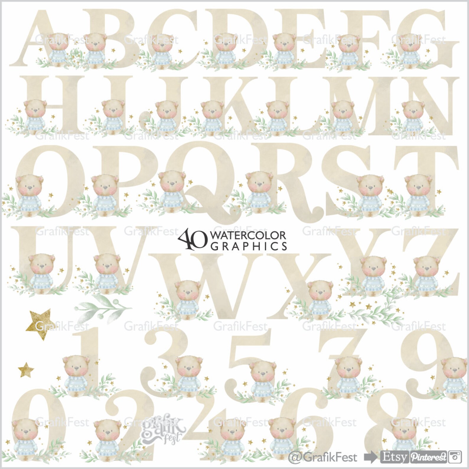Boy Alphabet, Watercolor, Alphabet Clipart, Number Watercolor, Alphabet ...