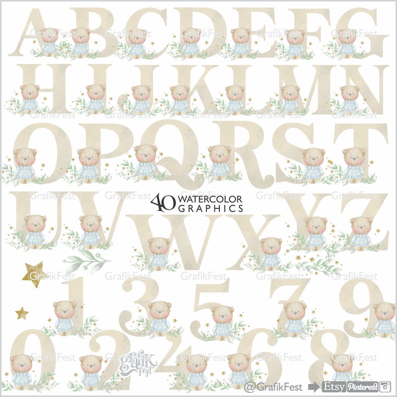 Boy Alphabet, Watercolor, Alphabet Clipart, Number Watercolor, Alphabet ...