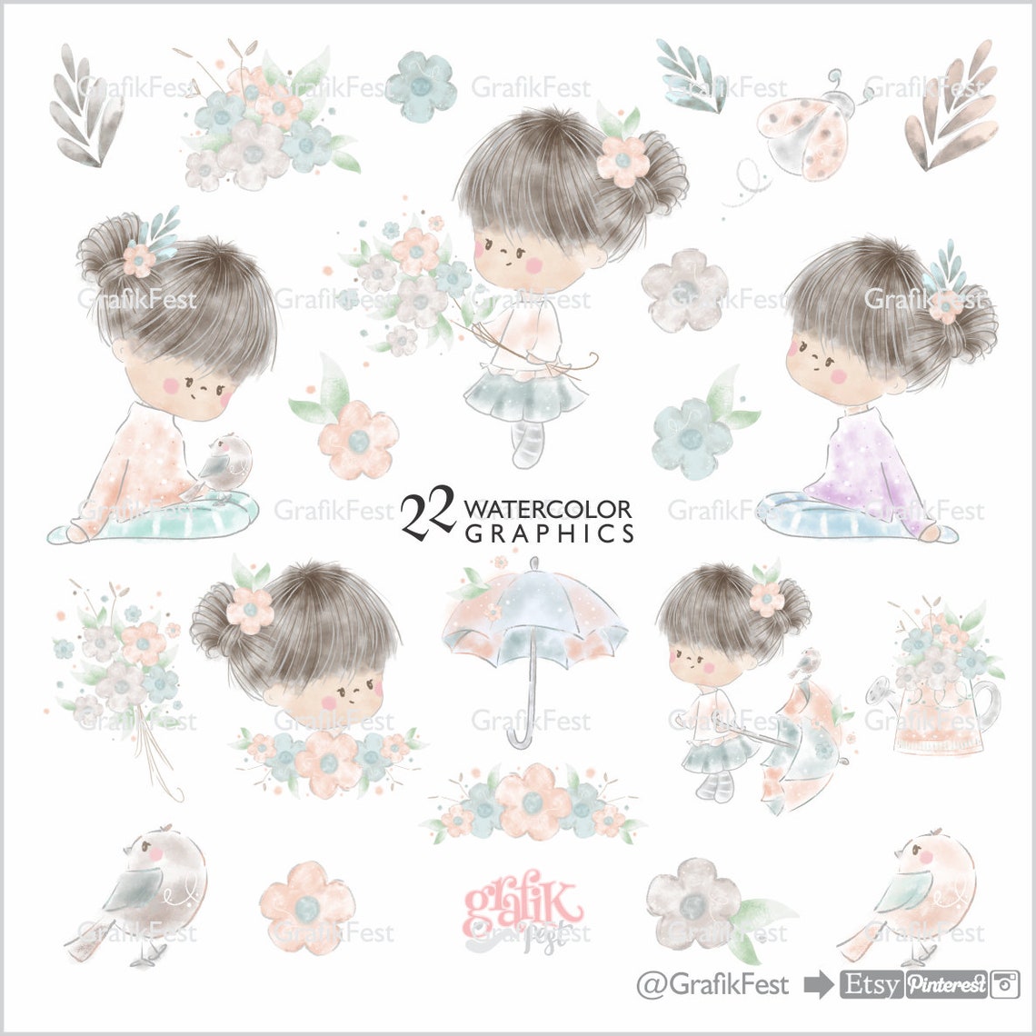 Spring Clipart Watercolor Cliparts COMMERCIAL USE Floral - Etsy