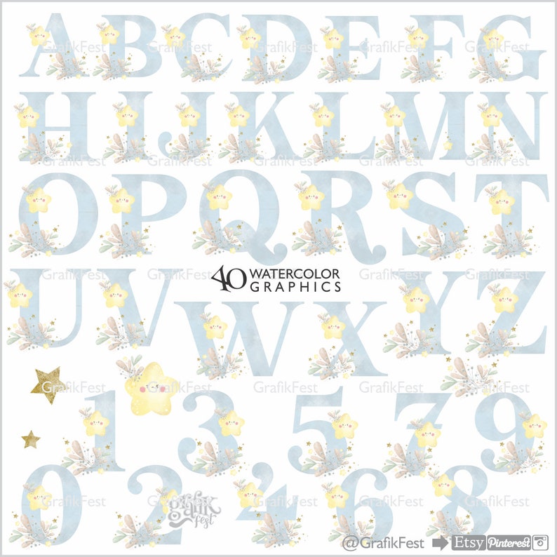 Baby Boy Alphabet Watercolor Alphabet Clipart Number - Etsy