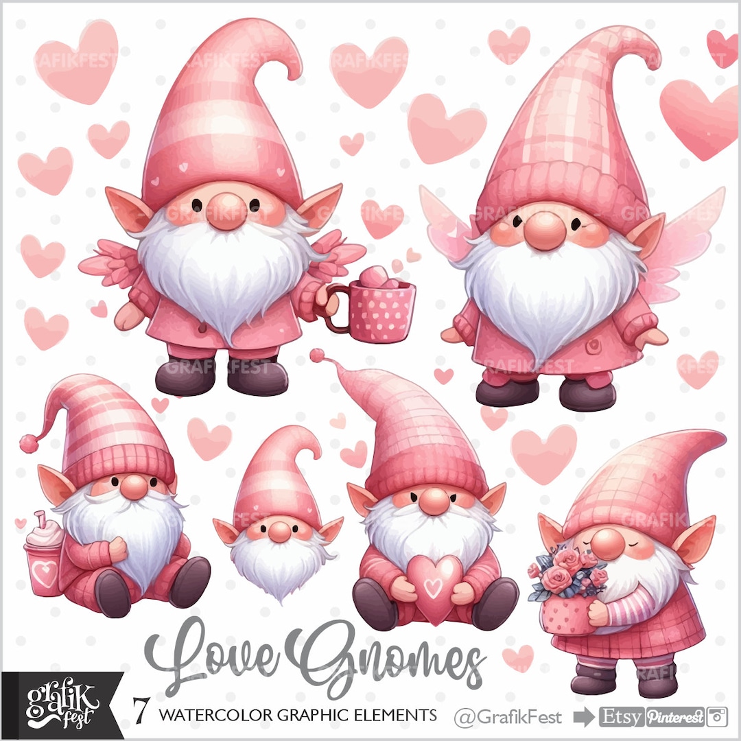 Gnome Clipart, Valentine Gnomes, Love Clipart, Valentines Clipart ...