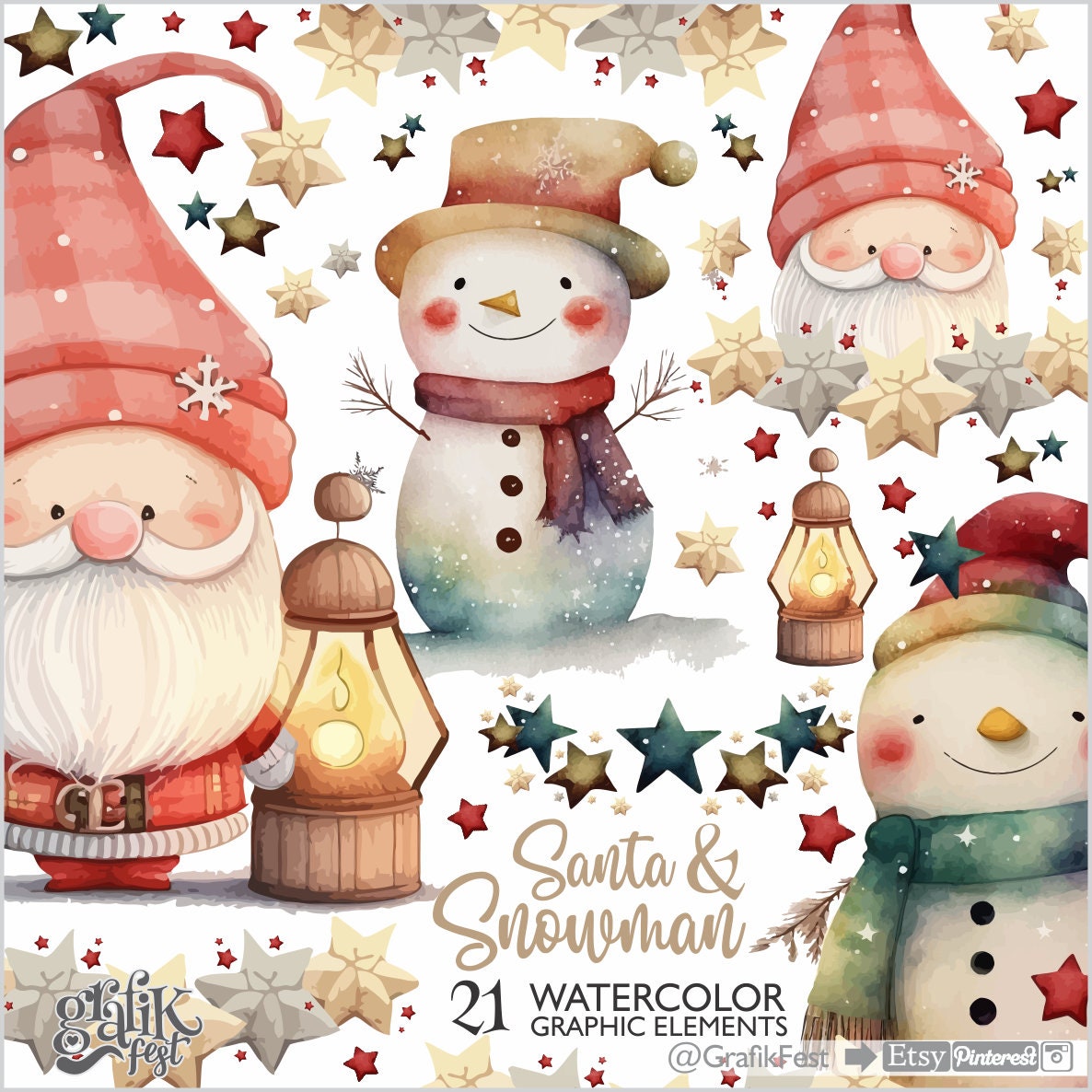 Santa Claus Clipart Snowman Clipart Watercolor Christmas - Etsy