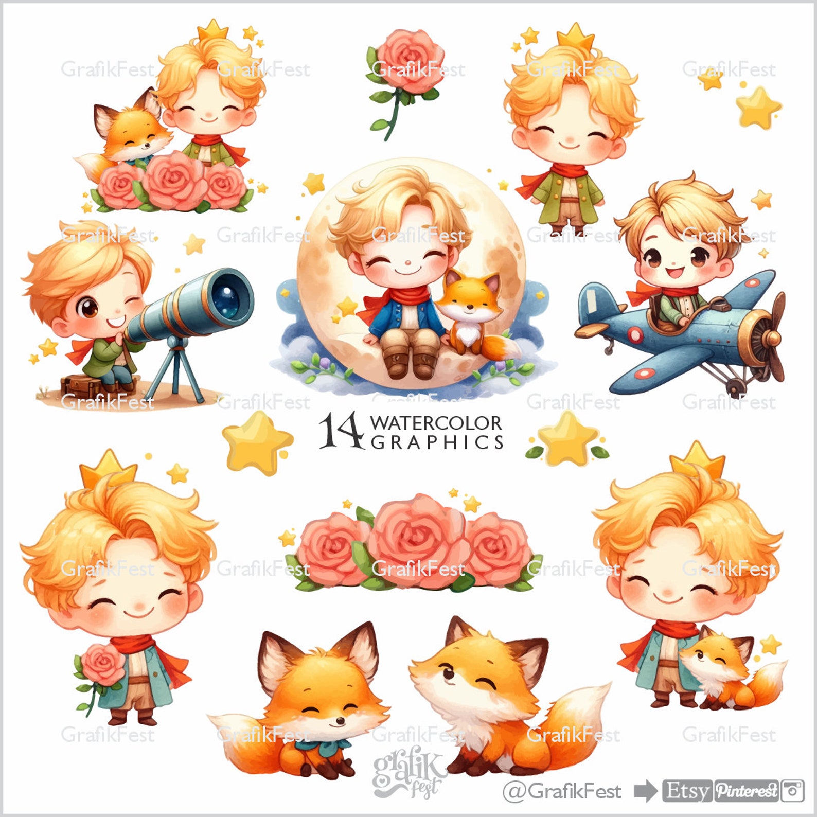 Little Prince, Cliparts, Little Pilot, Watercolor, Illustrations, El ...