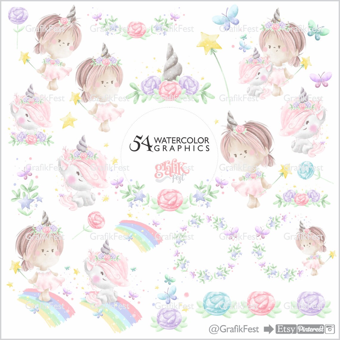 Unicorn Clipart Unicorn Graphics COMMERCIAL USE Watercolor | Etsy