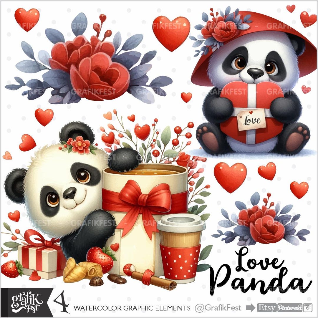 Valentine's Day, Clipart, Love Clipart, Panda Clipart, Love Panda, Red ...