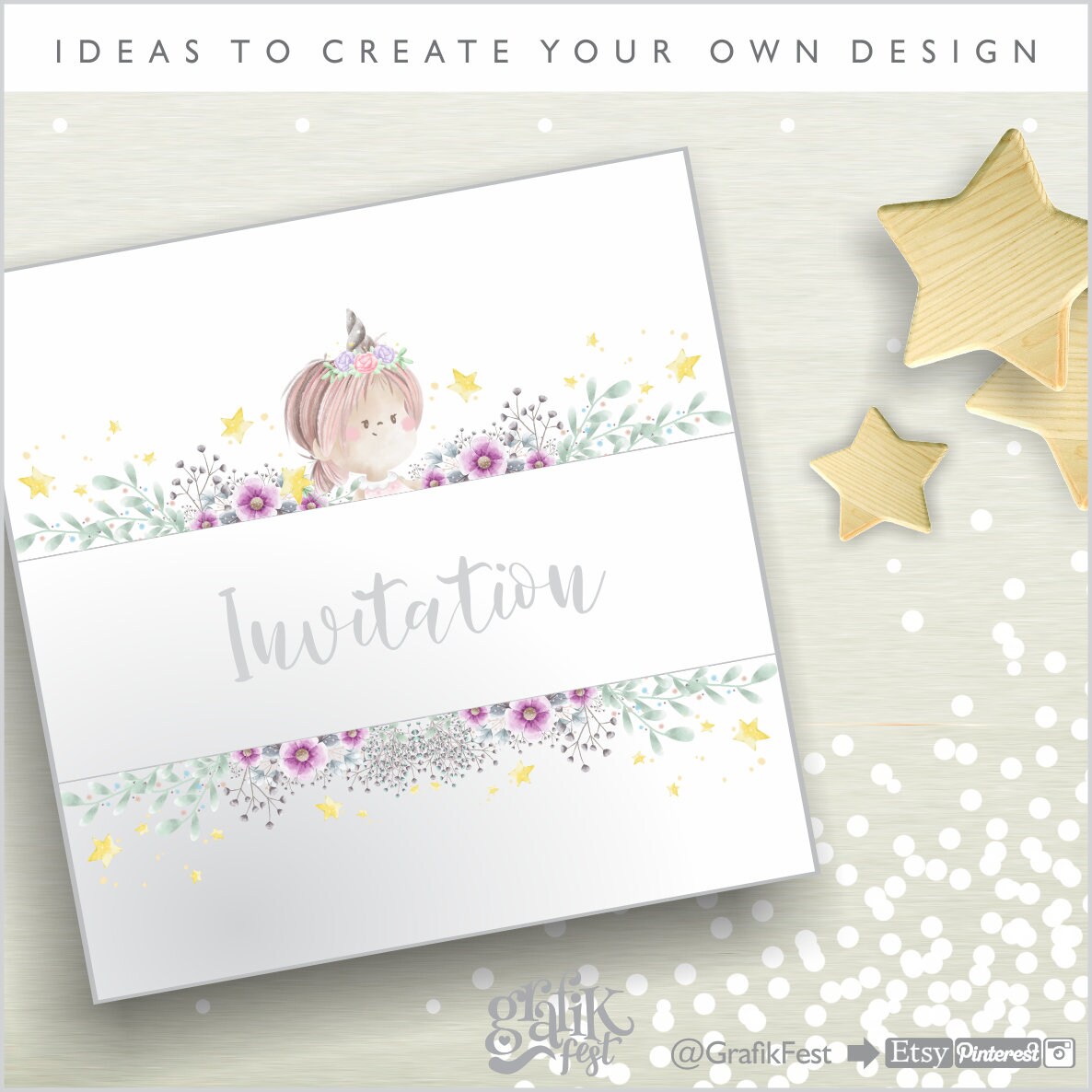 Girl Frame, Unicorn Frame, Watercolor Frame, Greenery Frame, Invite ...