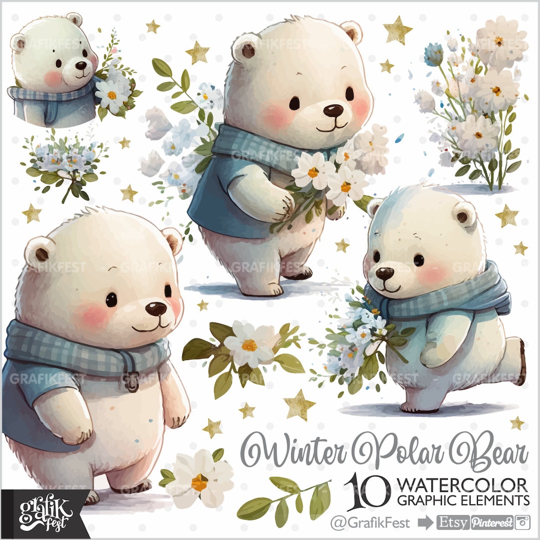 Polar Bear, Clipart, Winter Clipart, Christmas Clipart, Christmas Bear ...