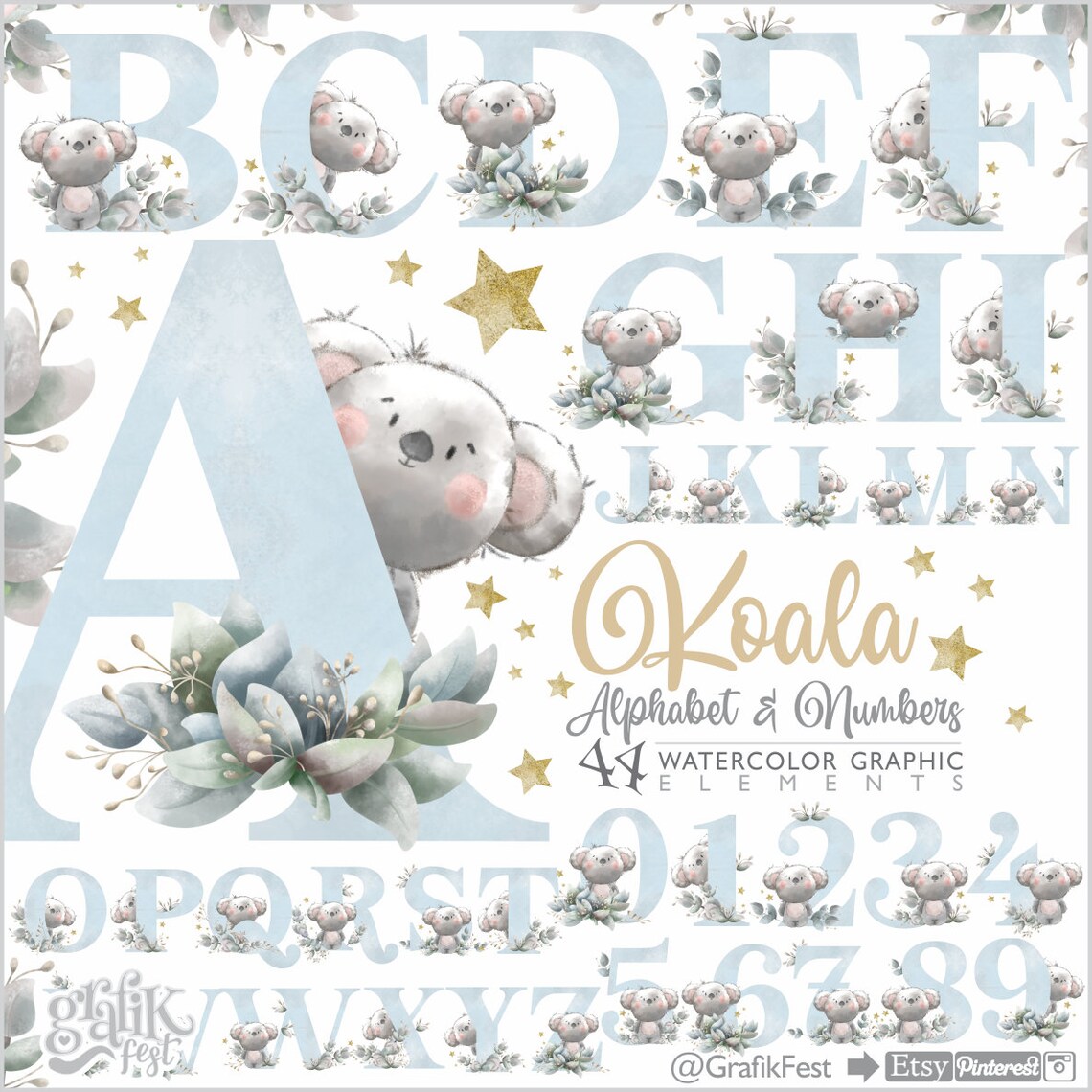 Alphabet Watercolor Alphabet Clipart Number Watercolor - Etsy
