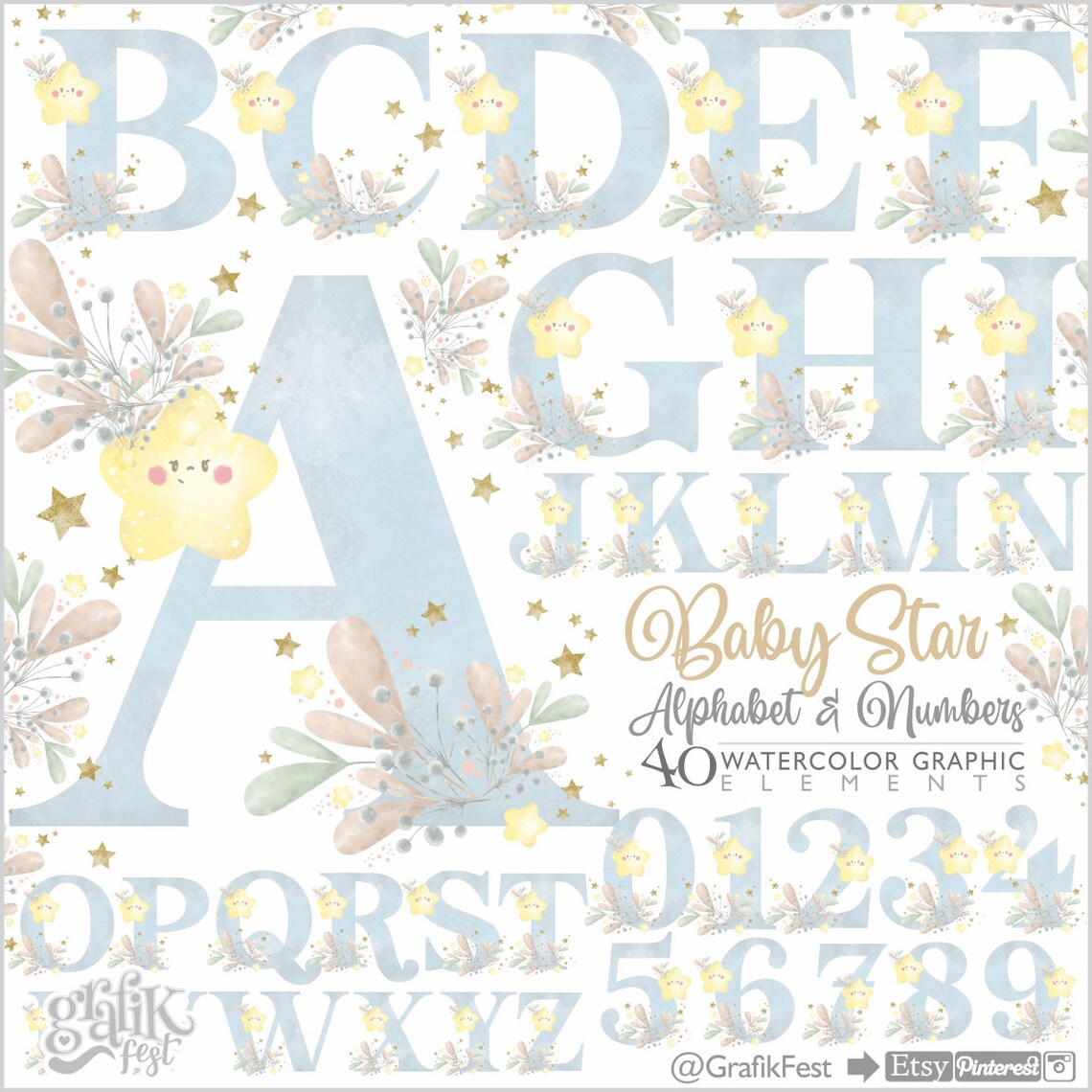 Baby Boy Alphabet Watercolor Alphabet Clipart Number - Etsy