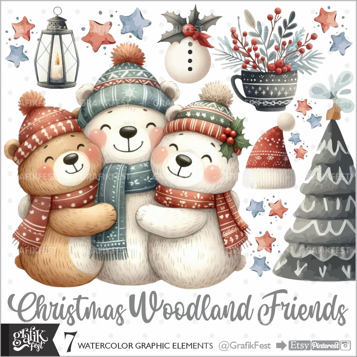 Winter Clipart, Winter Bears, Christmas Clipart, Watercolor, Christmas ...