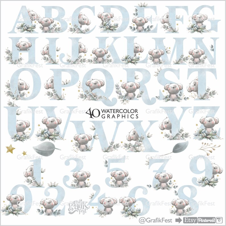 Alphabet Watercolor Alphabet Clipart Number Watercolor - Etsy