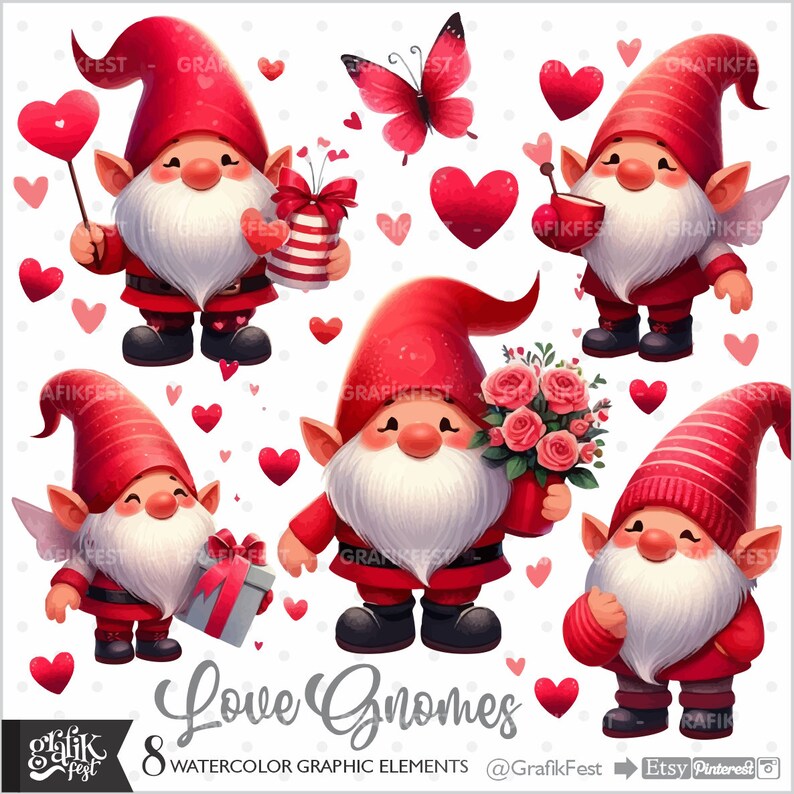 Gnome Clipart, Valentine Gnomes, Love Clipart, Valentines Clipart ...