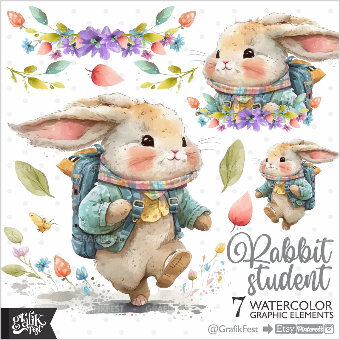 Rabbit Clipart Watercolor Rabbit Watercolor Student Student - Etsy