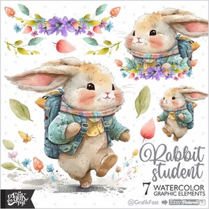 Rabbit Clipart, Watercolor Rabbit, Watercolor Student, Student Clipart ...