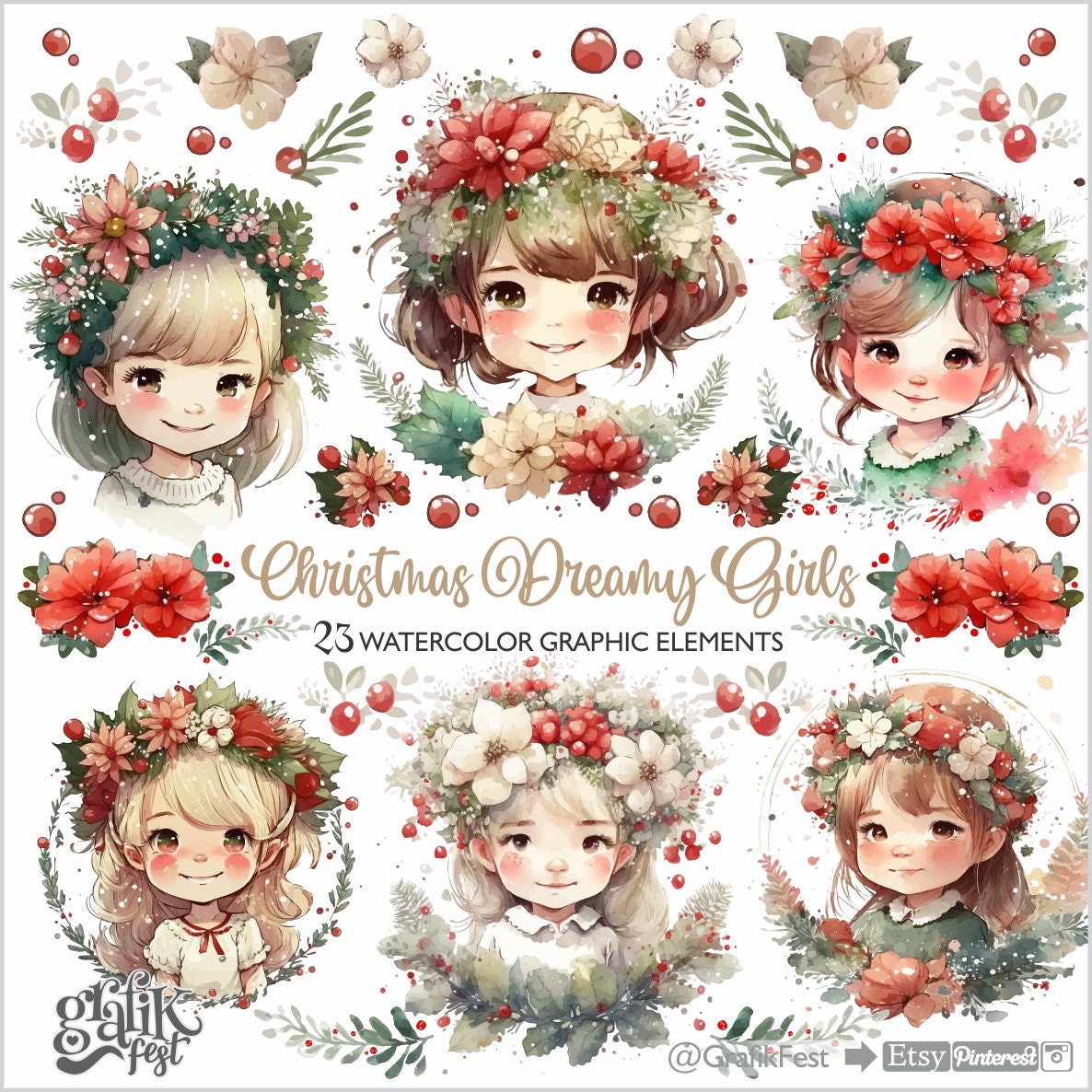 Christmas Cliparts Christmas Girls Christmas Graphics - Etsy