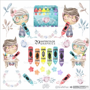 Crayon Watercolor, Back to School, Student Watercolor, School Supplies ...