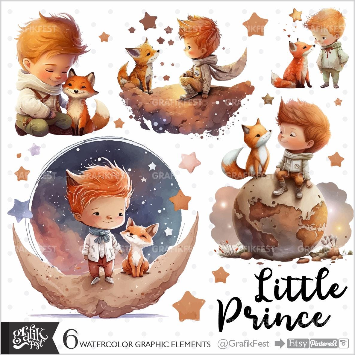 Little Prince, Cliparts, Little Pilot, Watercolor, Illustrations, El ...