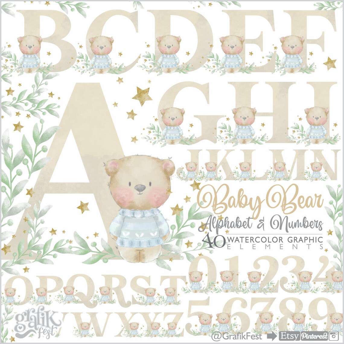Boy Alphabet Watercolor Alphabet Clipart Number Watercolor - Etsy