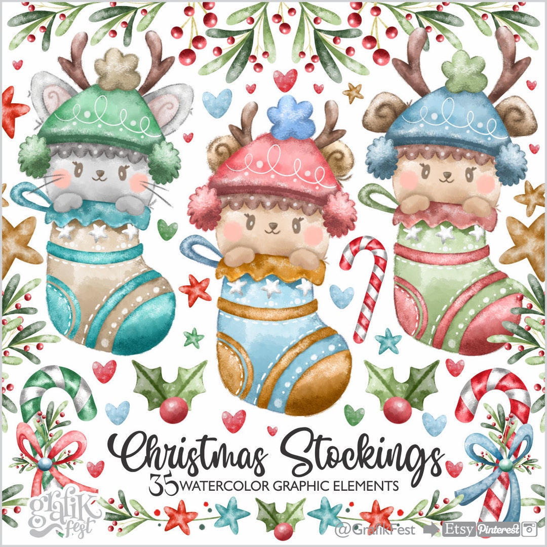 Christmas Socks, Clipart, Christmas Clipart, Christmas Stocking Clipart ...