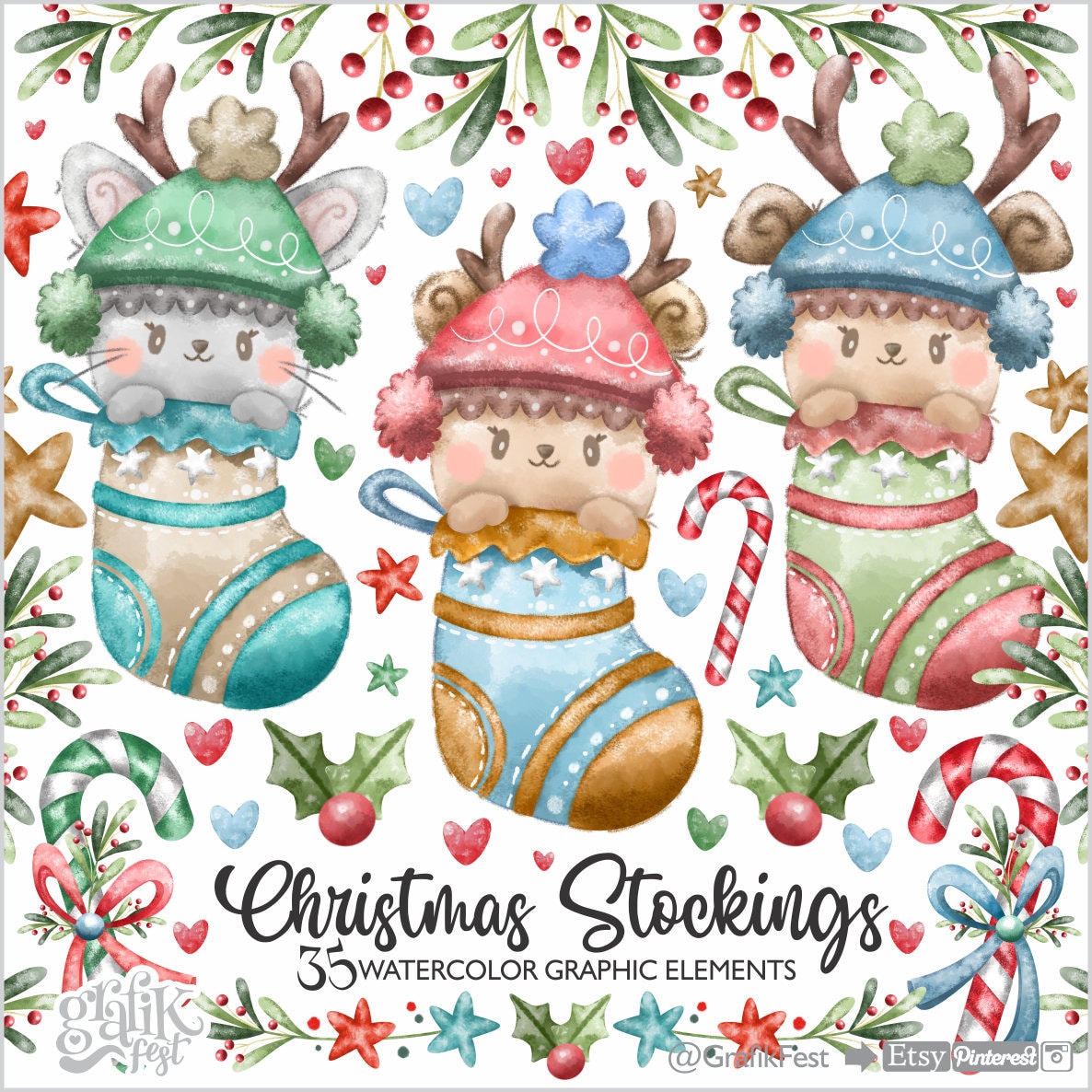 Christmas Socks Clipart Christmas Clipart Christmas - Etsy