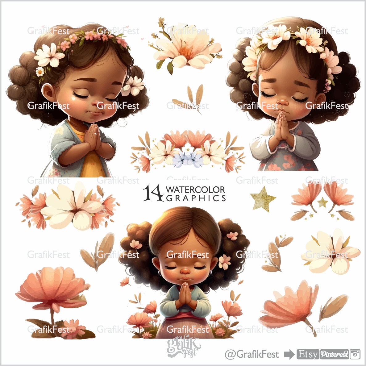 Praying Clipart, Praying Girl, Prayer Clipart, Watercolor, Faith ...