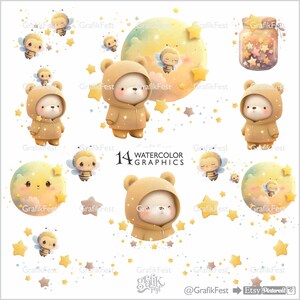Bear Clipart, Bee Clipart, Watercolor, Good Night Clip Art, Sweet ...