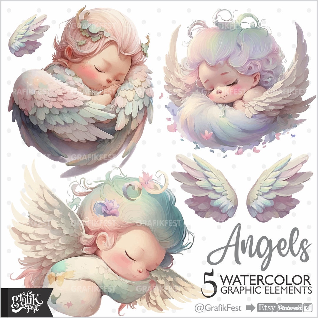 Angel Clipart, Watercolor, Heaven Clipart, Cute Angels, Sleeping Angels ...