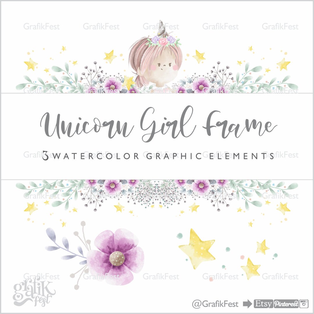 Girl Frame, Unicorn Frame, Watercolor Frame, Greenery Frame, Invite ...