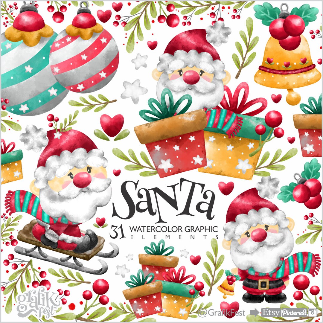 Santa Claus Clipart, Xmas Watercolor, Christmas, Watercolor, Santa ...