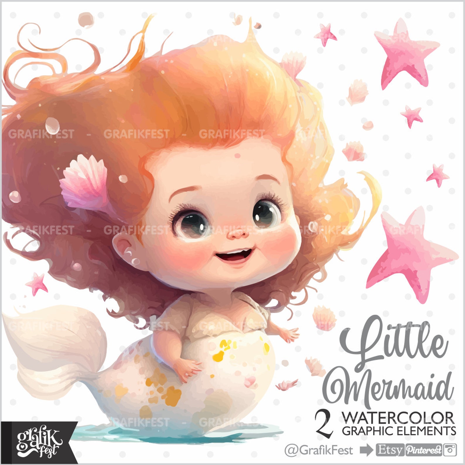 Mermaid Clipart, Mermaid Graphics, Ocean Clipart, Mermaid Watercolor ...