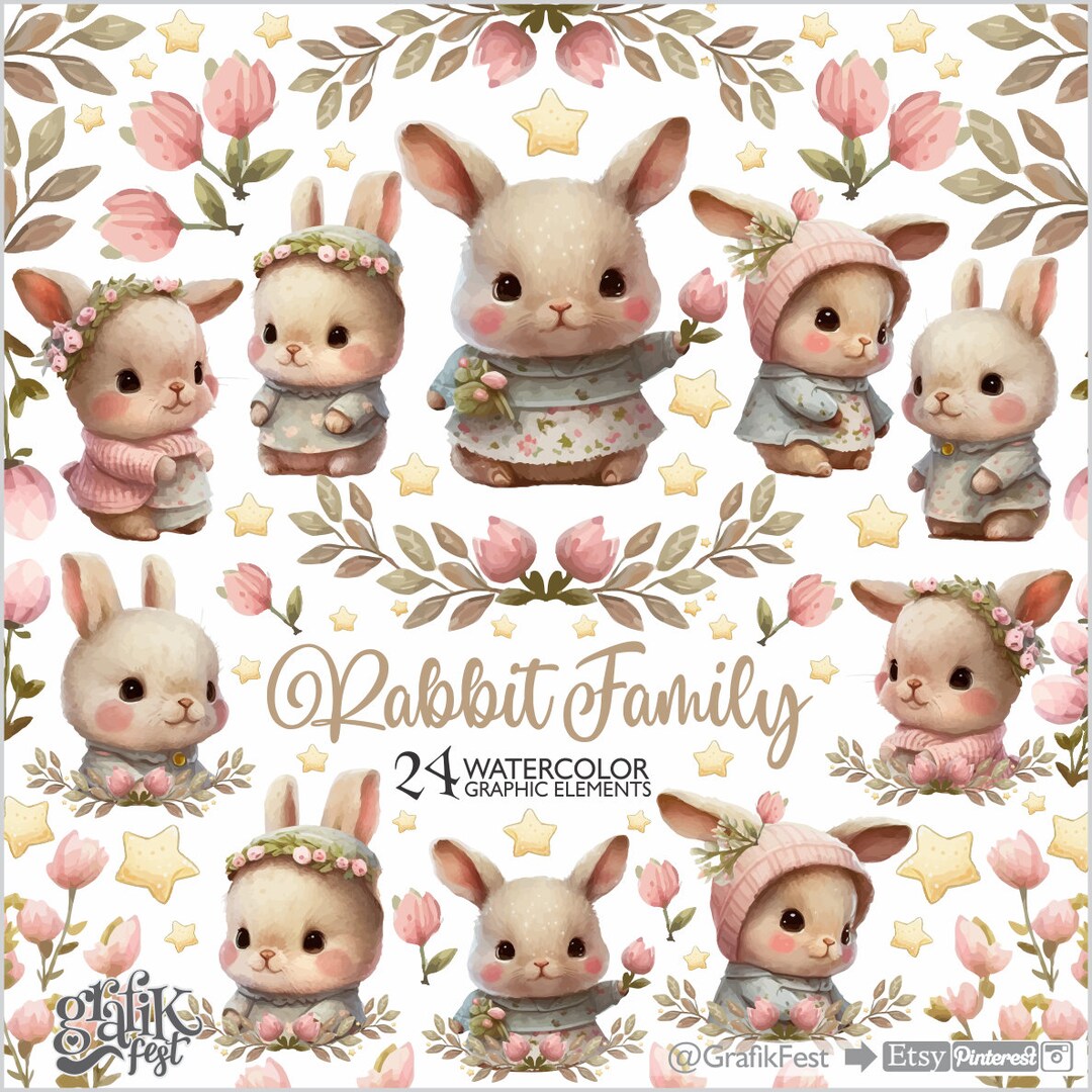 Bunny Clipart, Rabbit Clipart, Spring Clipart, Family Cliparts ...