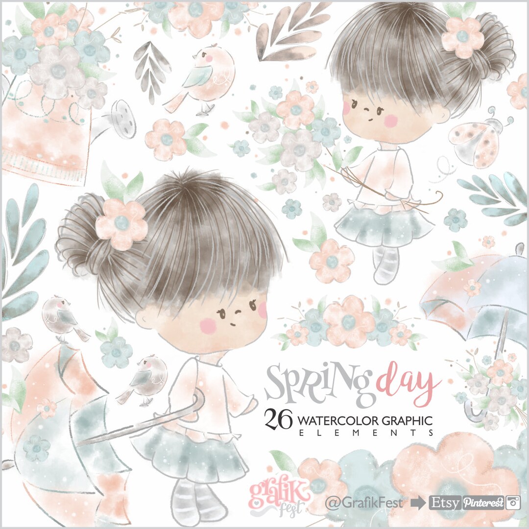 Spring Clipart, Watercolor Cliparts, COMMERCIAL USE, Floral, Girl ...