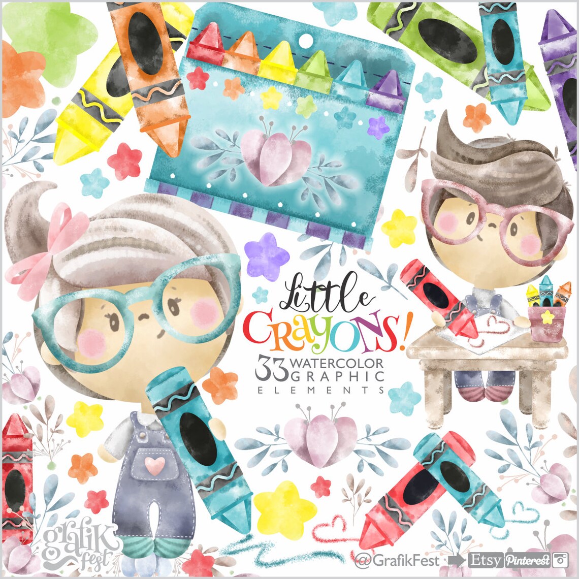 Crayon Watercolor Back to School Student Watercolor School - Etsy