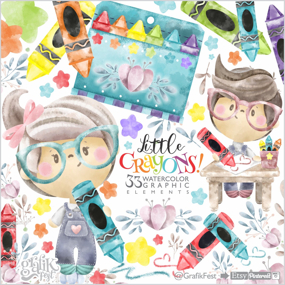 Crayon Watercolor Back to School Student Watercolor School - Etsy