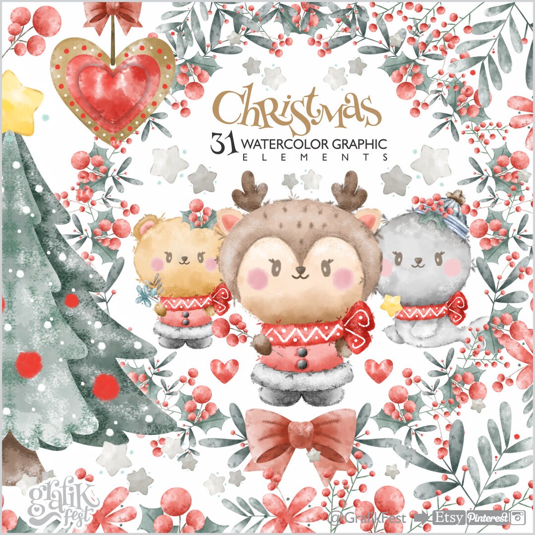 Christmas Watercolor, Christmas Clipart, Winter Watercolor, Winter ...
