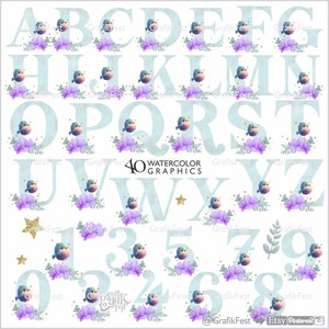 Bird Alphabet, Watercolor, Alphabet Clipart, Number Watercolor ...