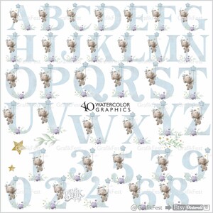 Bear Alphabet, Watercolor, Alphabet Clipart, Number Watercolor ...