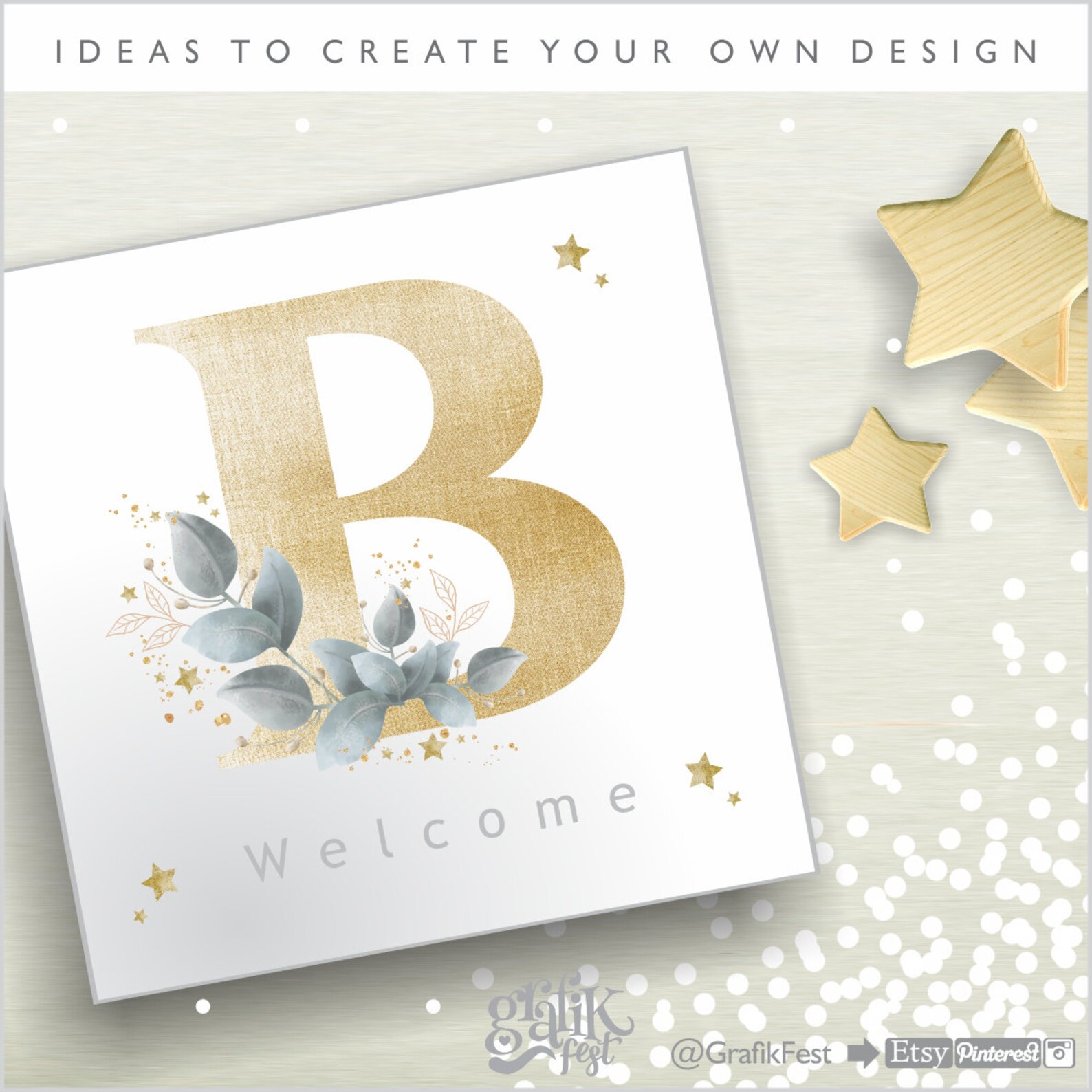 Alphabet Watercolor, Eucalyptus Alphabet, Alphabet Foliage, Golden ...