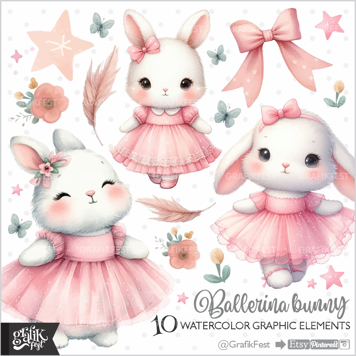 Ballerina Bunny, Clipart, Watercolor, Ballet Clipart, Baby Girl, Pink ...
