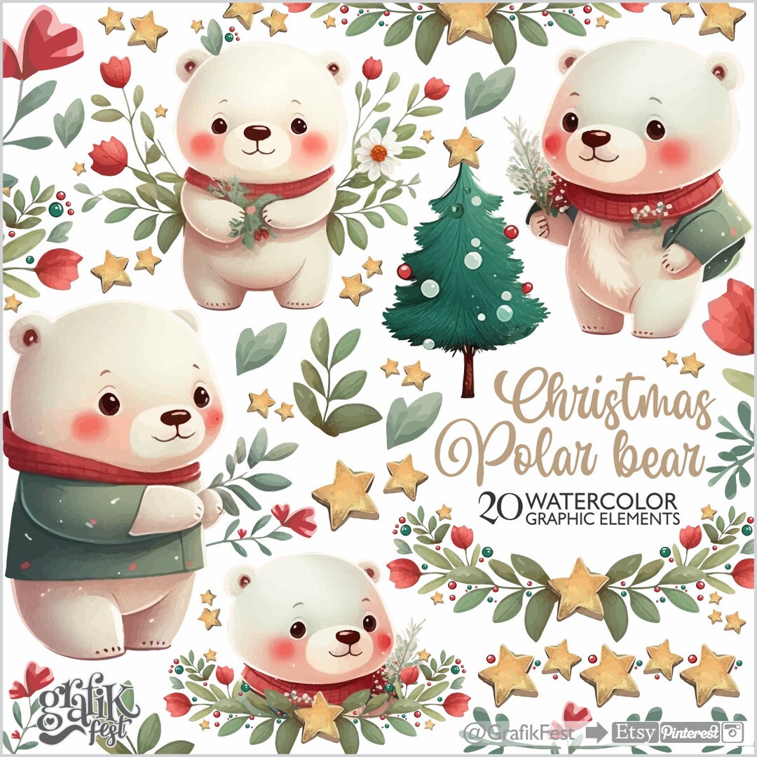 Polar Bear, Clipart, Winter Clipart, Christmas Clipart, Christmas Bear ...