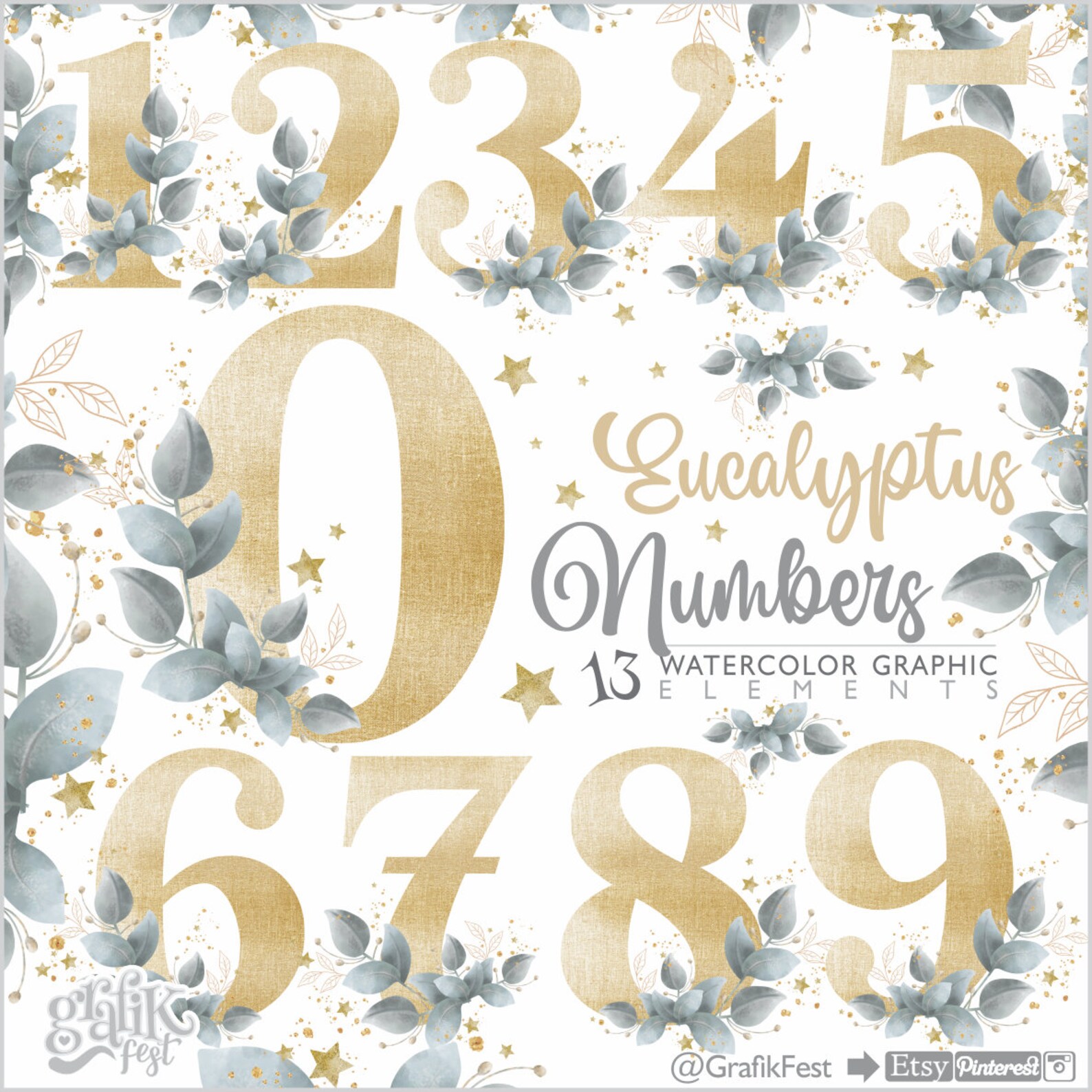 Numbers Watercolor Eucalyptus Numbers Numbers Foliage - Etsy