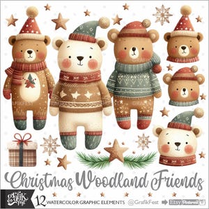 Winter Clipart, Winter Bears, Christmas Clipart, Watercolor, Christmas ...