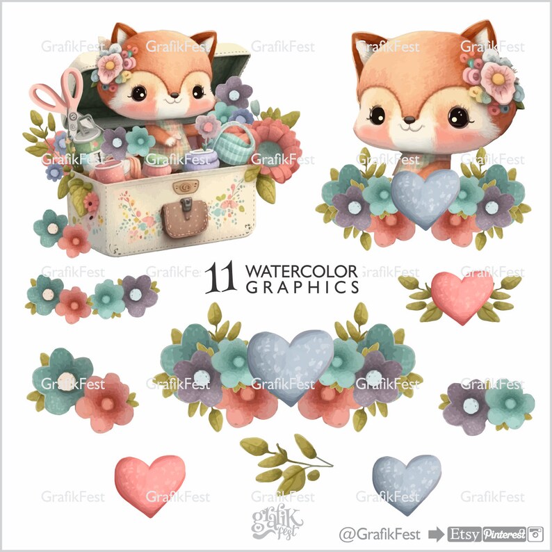Crafty Fox Clipart Fox Clipart Sewing Clipart Craft - Etsy
