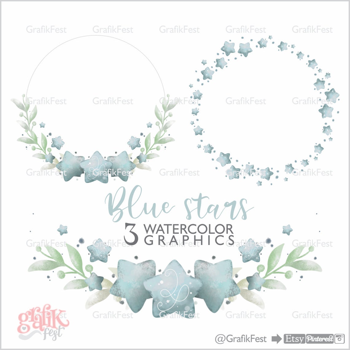 Star Clipart Star Wreath Star Watercolor Wreath Clipart - Etsy