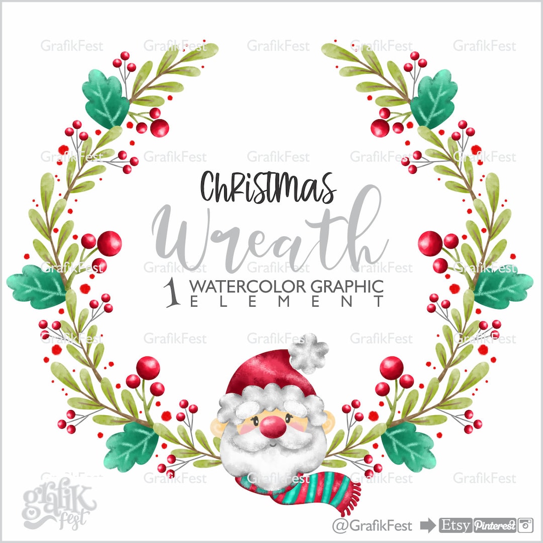 Santa Clipart, Watercolor, Christmas, Wreath Watercolor, Christmas ...