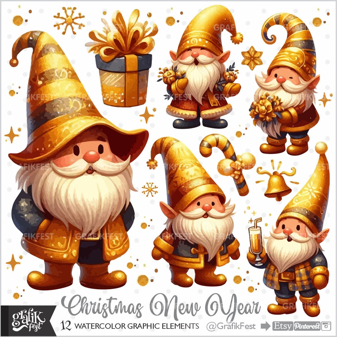 Gnome Clipart, Christmas Clipart, New Year Clipart, New Year Gnomes ...