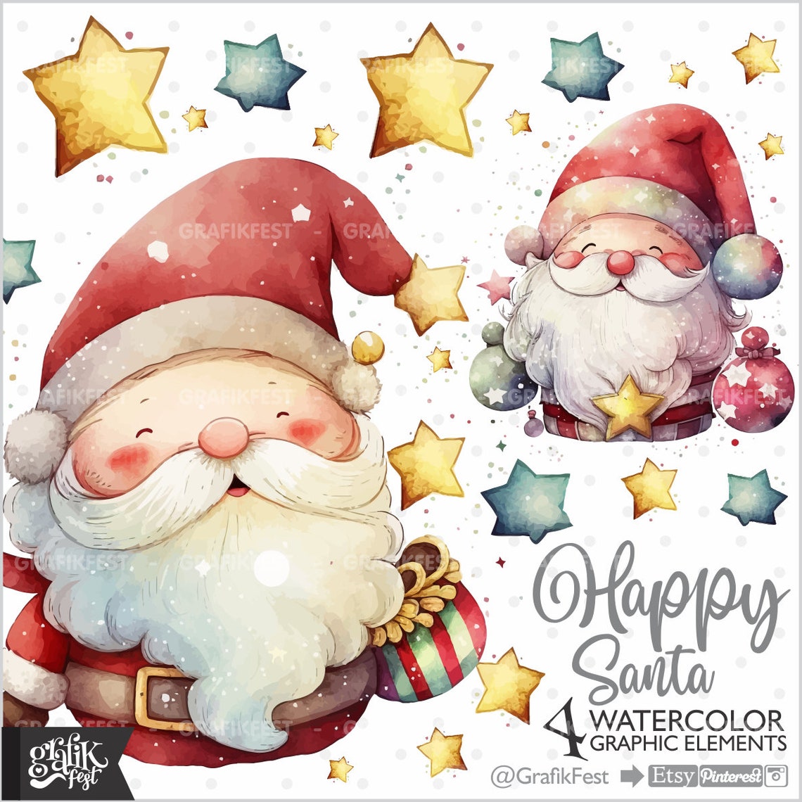 Santa Claus, Clipart, Watercolor, Christmas, Christmas Clipart ...