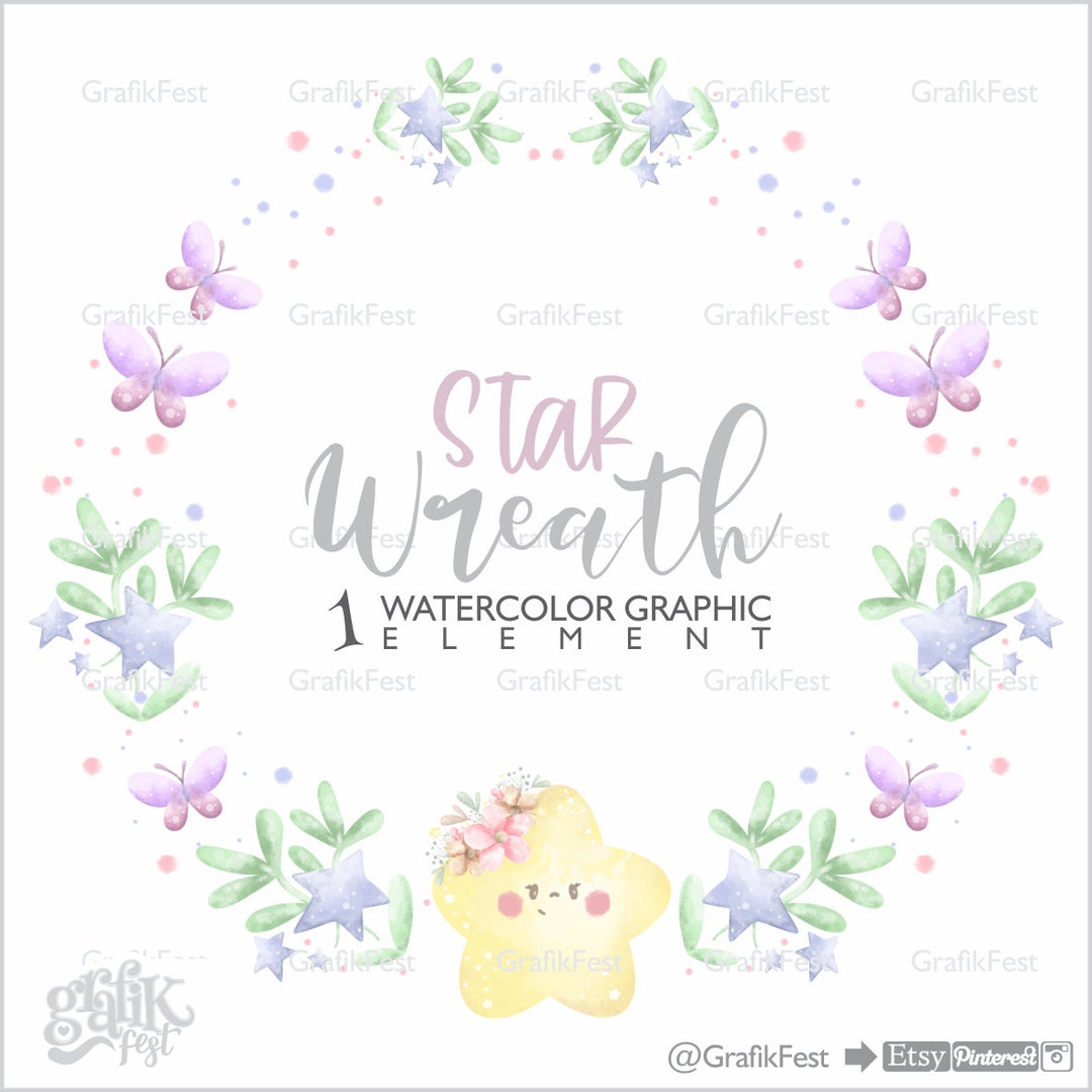 Star Wreath Clipart Wreath Watercolor Wreath Graphic - Etsy