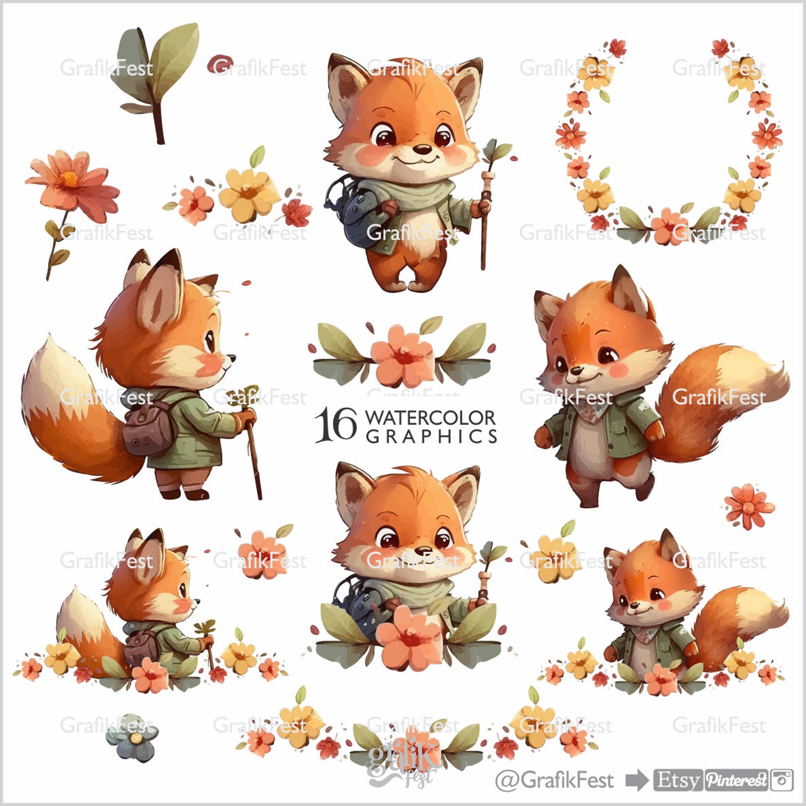 Fox Clipart Adventure Clipart Woodland Clipart Woodland - Etsy